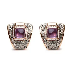 HAUS OF BRILLIANCE 18k Rose Gold Diamond And Amethyst Stud Earrings - Pink