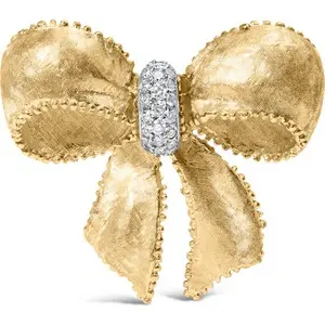 HAUS OF BRILLIANCE 18k Gold And Diamond Bow Pin Brooch - Yellow
