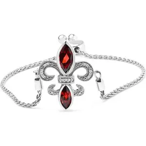 HAUS OF BRILLIANCE Silver Garnet & Diamond Accent Fleur De Lis Bracelet - White