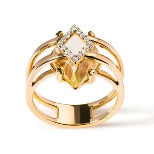 HAUS OF BRILLIANCE 14k Gold Topaz And Diamond Cocktail Ring - Yellow