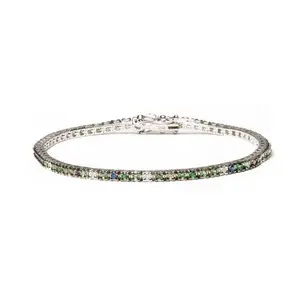 HAUS OF BRILLIANCE 18k Gold Diamond, Sapphire, And Tsavorite Tennis Bracelet - White