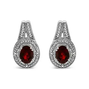 HAUS OF BRILLIANCE Stud Earrings Garnet Diamond .925 Sterling Silver - White