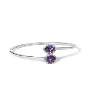 HAUS OF BRILLIANCE Silver Amethyst & Diamond Accent Bangle Bracelet - White