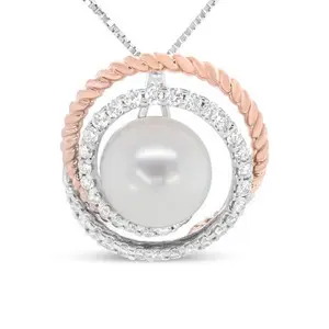 HAUS OF BRILLIANCE 14k Rose And Gold Diamond And Pearl Pendant Necklace - White