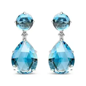 HAUS OF BRILLIANCE 18k Gold, Diamond, And Topaz Dangle Earrings - White