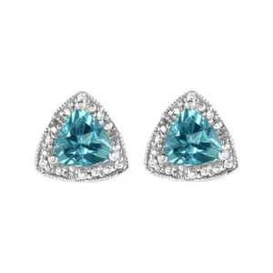 HAUS OF BRILLIANCE Silver Blue Topaz & Diamond Accent Stud Earrings - White
