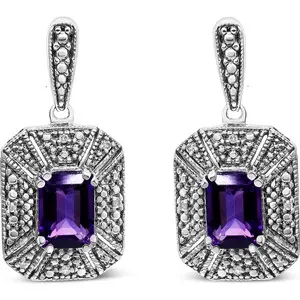HAUS OF BRILLIANCE Silver Diamond Accent And Amethyst Stud Earrings - White