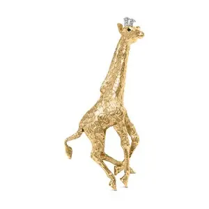 HAUS OF BRILLIANCE 18k Gold Diamond And Sapphire Giraffe Brooch - Yellow