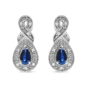 HAUS OF BRILLIANCE Silver Sapphire And Diamond Drop Stud Earrings - White