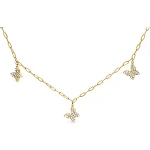 HAUS OF BRILLIANCE 14kt Gold Diamond Butterfly Station Paperclip Necklace - Yellow