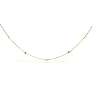 HAUS OF BRILLIANCE 14k Gold Emerald And Diamond Station Necklace - Yellow