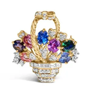 HAUS OF BRILLIANCE 18k Gold 1 1/10 Cttw Diamond And Gemstone Pendant Brooch - Yellow