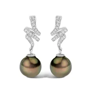HAUS OF BRILLIANCE 14k Gold Black Pearl And Diamond Dangle Earrings - White