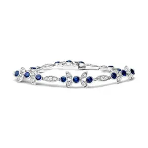 HAUS OF BRILLIANCE 18k Gold Diamond And Sapphire Link Bracelet - White