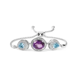 HAUS OF BRILLIANCE Silver Amethyst, Topaz, And Diamond Bolo Bracelet - White