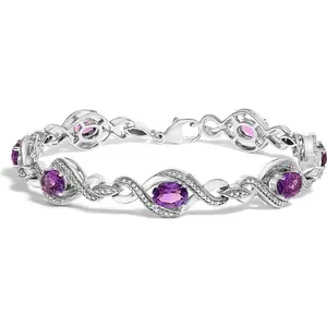 HAUS OF BRILLIANCE Silver Diamond And Amethyst Cross Tennis Bracelet - White