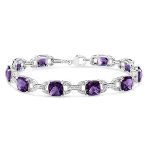 HAUS OF BRILLIANCE Silver Amethyst And Diamond Tennis Link Bracelet - White