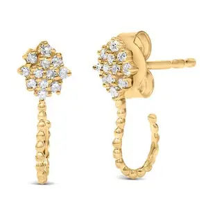 HAUS OF BRILLIANCE 14k Gold Plated Silver Diamond Floral Hoop Earrings - Yellow