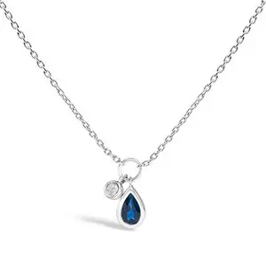 HAUS OF BRILLIANCE 10k Gold Sapphire And Diamond Pendant Necklace - White