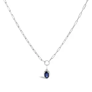 HAUS OF BRILLIANCE 10k Gold Sapphire Paperclip Pendant Necklace - White