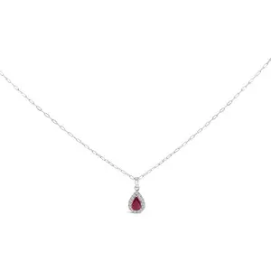 HAUS OF BRILLIANCE 14k Gold Ruby And Diamond Halo Pendant Necklace - White