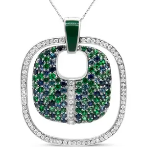 HAUS OF BRILLIANCE Sterling Silver Diamond, Sapphire And Tsavorite Pendant Necklace - White
