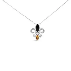 HAUS OF BRILLIANCE Sterling Silver Marquise Onyx And Citrine Pendant Necklace - White