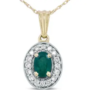 HAUS OF BRILLIANCE 14k Gold Emerald And Diamond Halo Pendant Necklace - Yellow