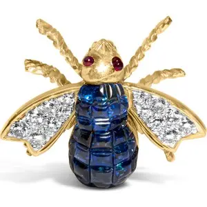 HAUS OF BRILLIANCE 18k Gold Diamond And Sapphire Bumblebee Brooch - Yellow