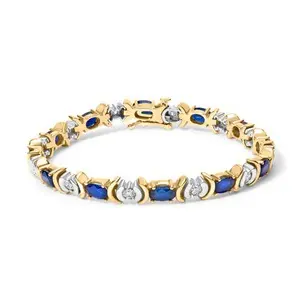 HAUS OF BRILLIANCE 14k Gold Diamond And Sapphire Link Bracelet - Yellow