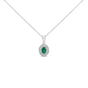 HAUS OF BRILLIANCE 14k Gold Emerald And Diamond Halo Pendant Necklace - White