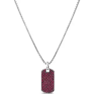 HAUS OF BRILLIANCE 925 Sterling Silver Ruby Dog Tag Pendant Necklace - White