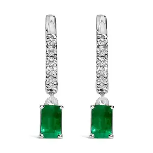 HAUS OF BRILLIANCE 10k Gold Emerald And Diamond Drop Earrings - White
