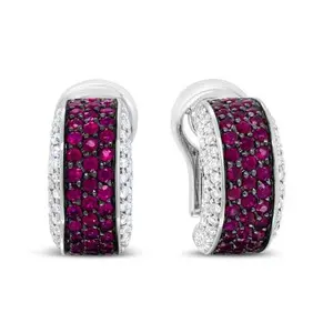 HAUS OF BRILLIANCE 18k Gold, Diamond, And Ruby Huggie Hoop Earrings - White