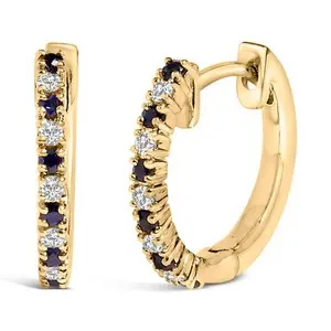 HAUS OF BRILLIANCE 10k Gold Sapphire And Diamond Huggie Hoop Earrings - Yellow