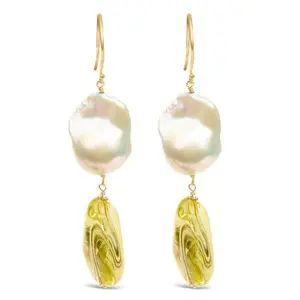 HAUS OF BRILLIANCE 14k Gold Citrine And Pearl Drop Earrings - Yellow