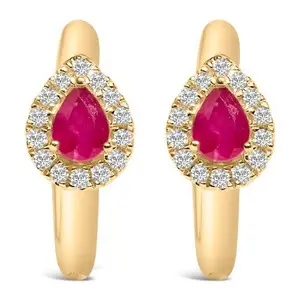 HAUS OF BRILLIANCE 10k Gold Ruby And Diamond Huggie Earrings - Yellow