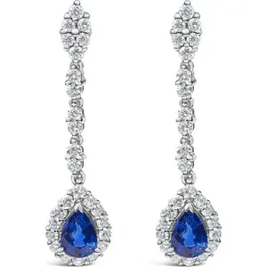 HAUS OF BRILLIANCE 18k Gold Diamond And Sapphire Dangle Drop Earrings - White