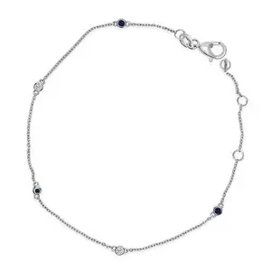 HAUS OF BRILLIANCE 14k Gold Sapphire And Diamond Bezel Station Chain Bracelet - White