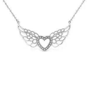 HAUS OF BRILLIANCE 925 Sterling Silver Diamond Accent Fairy Wing Heart Pendant Necklace - White