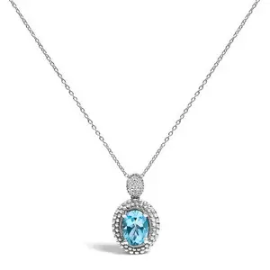 HAUS OF BRILLIANCE Sterling Silver Topaz And Diamond Pendant Necklace - White