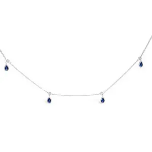 HAUS OF BRILLIANCE 10k Gold Sapphire And Diamond Necklace - White