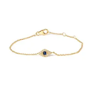 HAUS OF BRILLIANCE 10k Gold Sapphire And Diamond Evil Eye Link Bracelet - Yellow