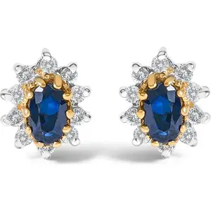 HAUS OF BRILLIANCE 14k Gold Diamond And Sapphire Stud Earrings - Yellow
