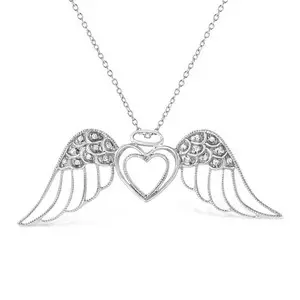 HAUS OF BRILLIANCE Silver Angel Wing Heart Pendant Necklace - White