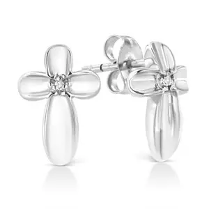 HAUS OF BRILLIANCE Silver Prong Diamond Accent Floral Cross Stud Earrings