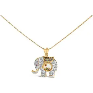 HAUS OF BRILLIANCE 18k Gold Diamond, Ruby, Emerald, And Sapphire Elephant Pendant Necklace - Yellow