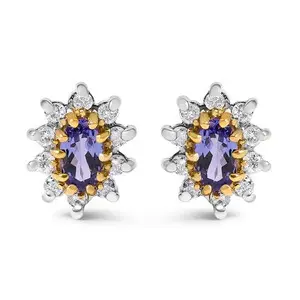 HAUS OF BRILLIANCE 14k Gold Diamond And Tanzanite Stud Earrings - Yellow