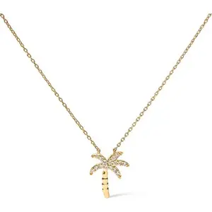 HAUS OF BRILLIANCE 10k Gold Diamond Palm Tree 18 Inch Pendant Necklace - Yellow