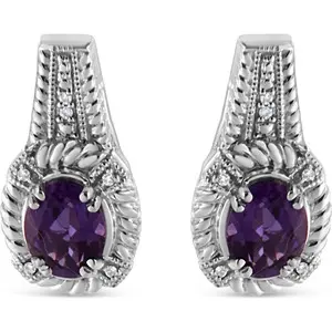 HAUS OF BRILLIANCE Silver Amethyst And Diamond Dangle Earrings - White
